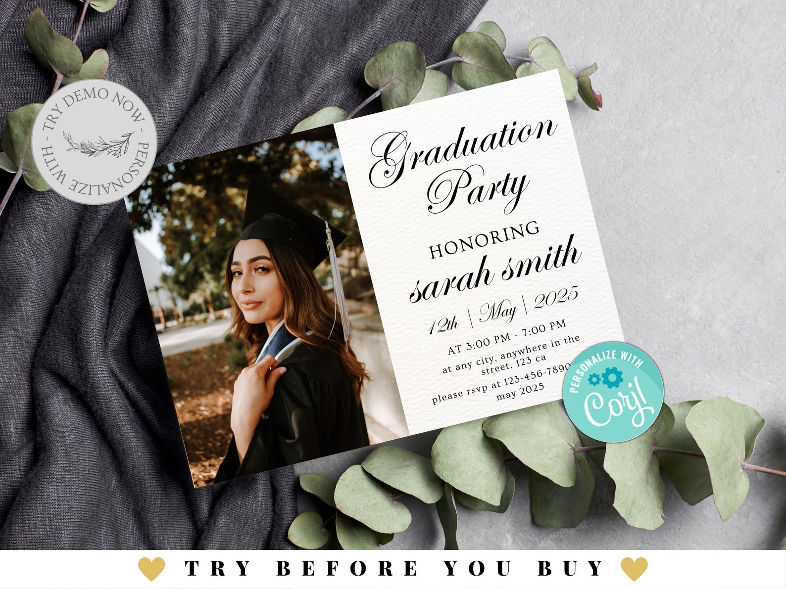Graduation Invitation Template, Printable Editable Electronic ...