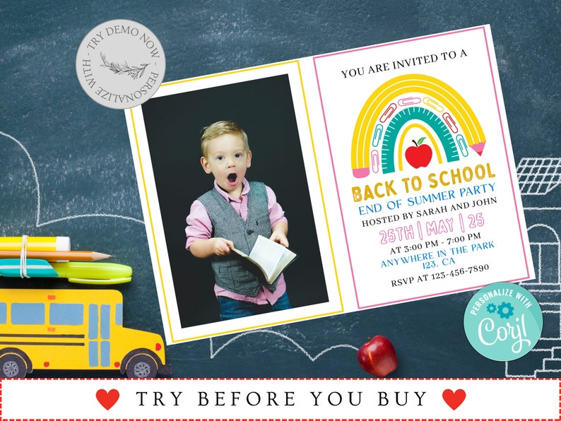Editable Back to School Party Invitation, End of Summer Party ...