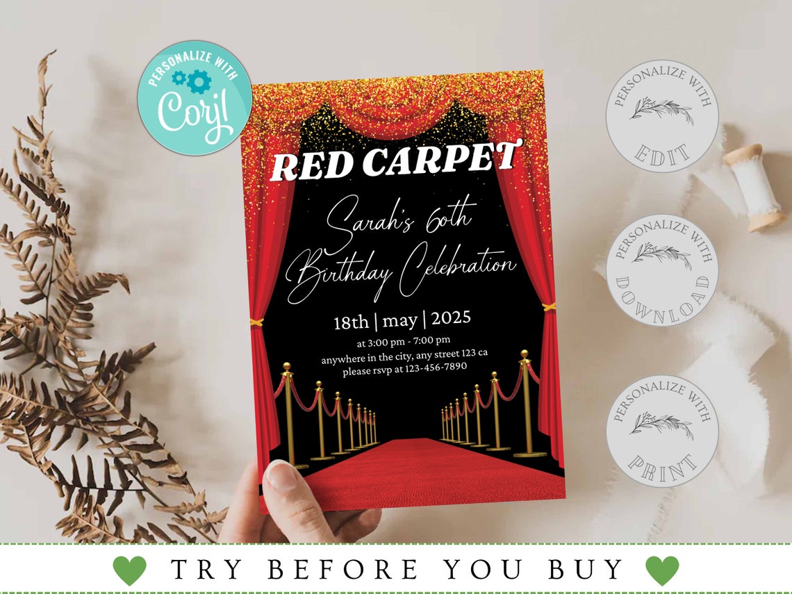 Red Carpet Birthday Invitation, Red Carpet Event Invitation, Red Carpet ...