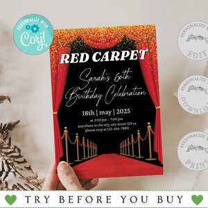 Red Carpet Birthday Invitation, Red Carpet Event Invitation, Red Carpet ...