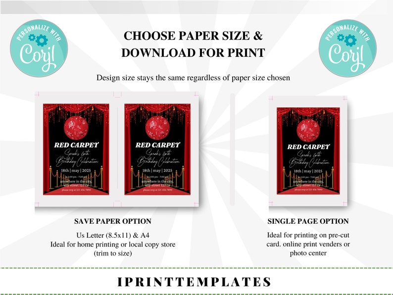 Editable Red Carpet Birthday Invitation, Hollywood Movie Party Invite ...