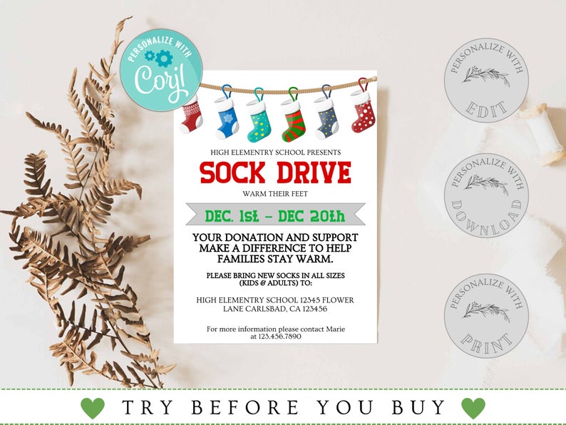 Winter Sock Drive Flyer Template, Sock Drive, Nonprofit Charity ...