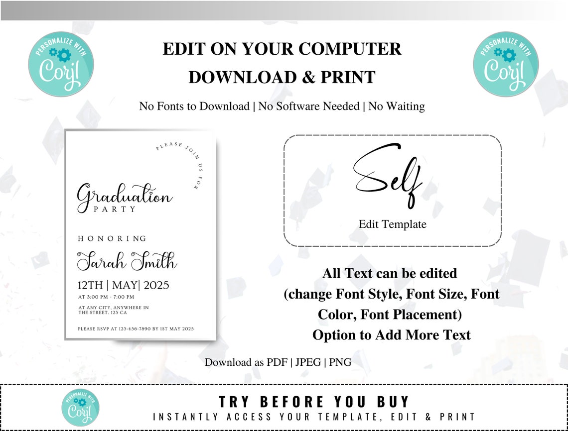 Graduation Party Invitation Template Printable Graduation - Etsy