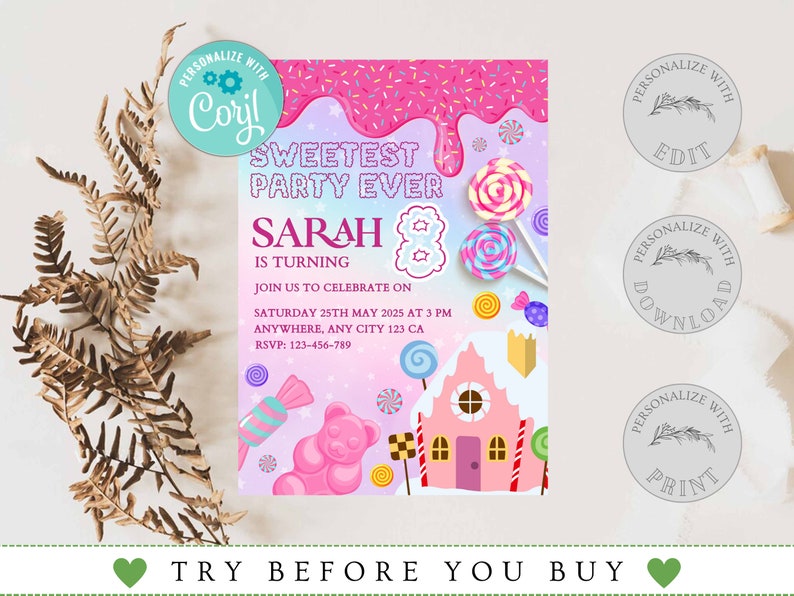 Candy Land Invitation, Candy Land Invites, Instant Download Candies ...