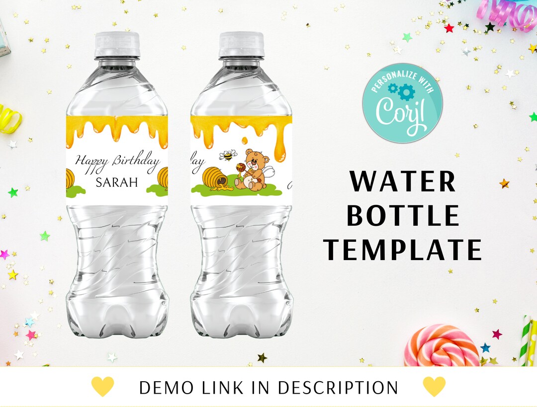 Editable Bee-day Water Bottle Label Template, Printable Kids Birthday ...