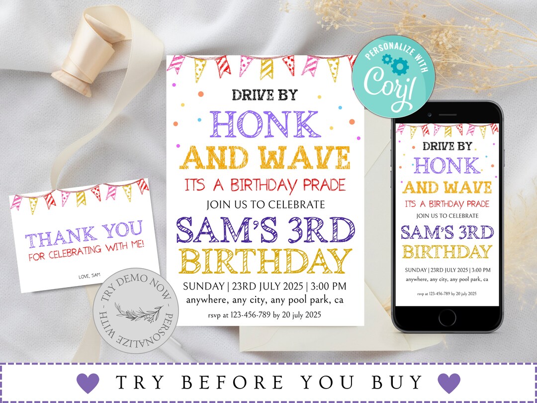 Editable Drive by Birthday Parade Invitation, Drive by Kids Birthday ...