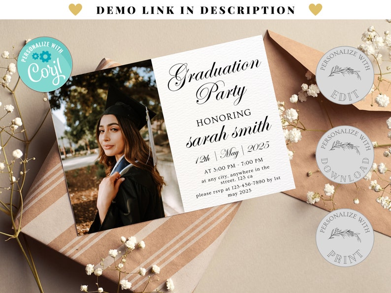 Graduation Invitation Template, Printable Editable Electronic ...