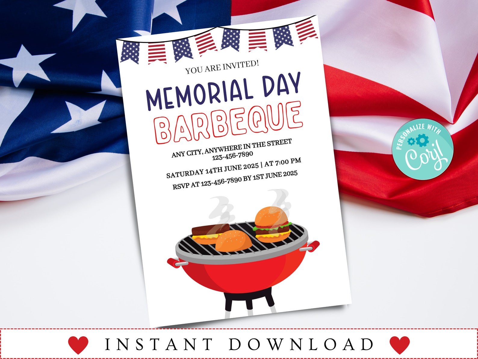 Printable Memorial Day BBQ Invitation, Memorial Day Invitation Template ...