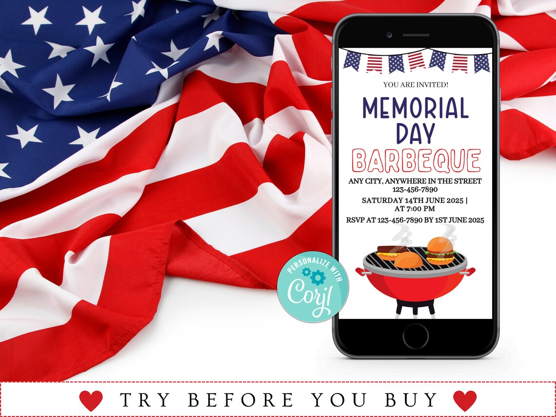 Printable Memorial Day BBQ Invitation, Memorial Day Invitation Template ...