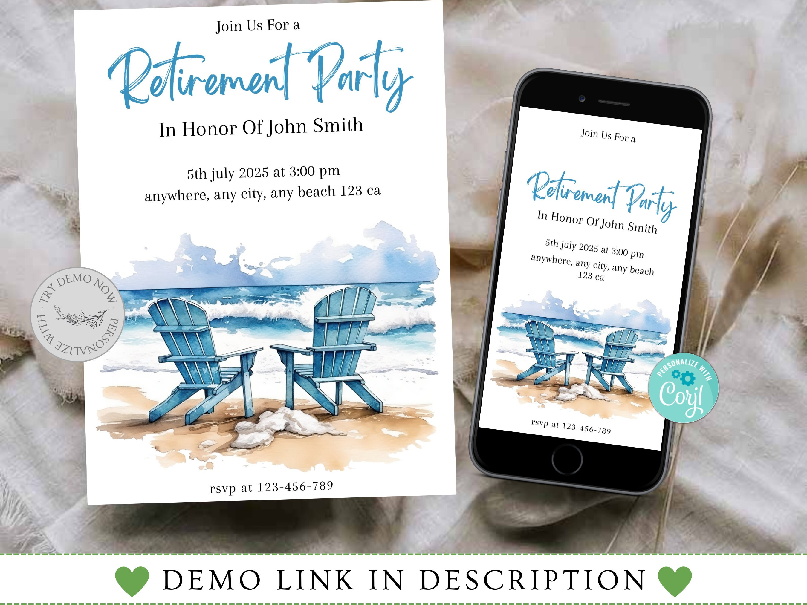 Retirement Beach Party Invitation Template, Beach Retirement Party ...