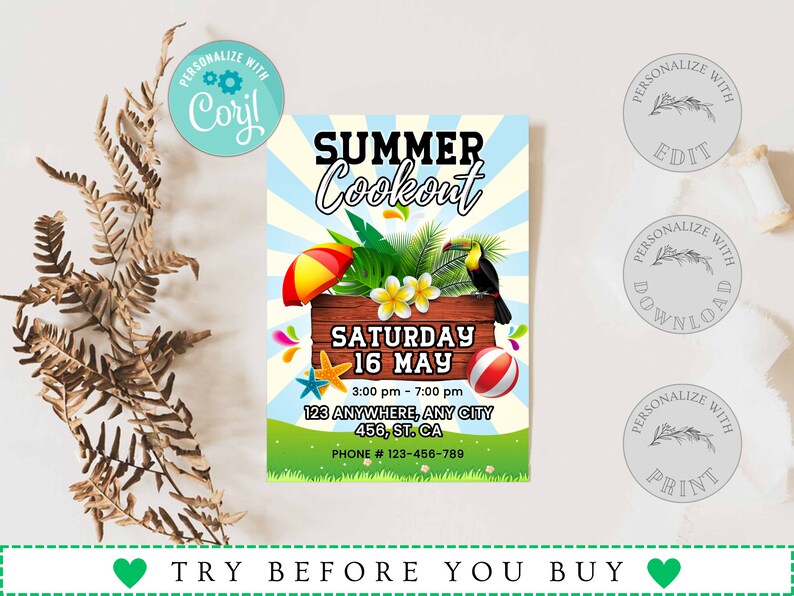 Summer Cookout Flyer Template, Summer Cookout Flyer Invitation, Summer ...