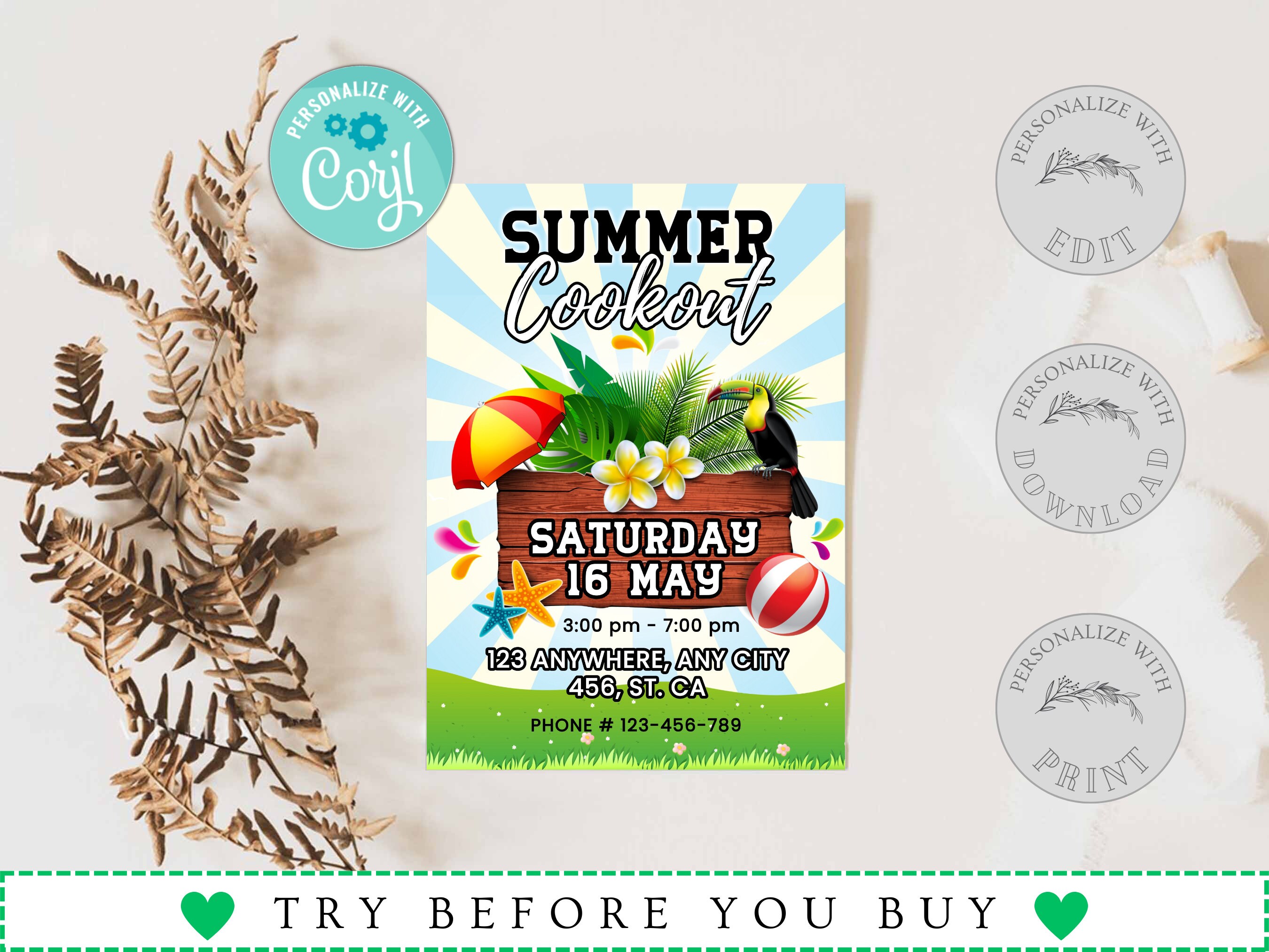 Summer Cookout Flyer Template, Summer Cookout Flyer Invitation, Summer ...