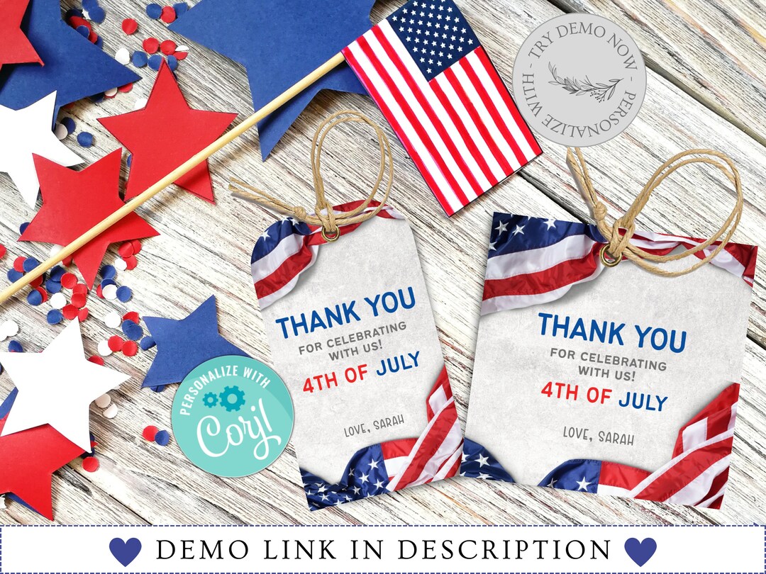 July 4th Favor Tags, Independence Day Party Favors, Printable 4th of ...