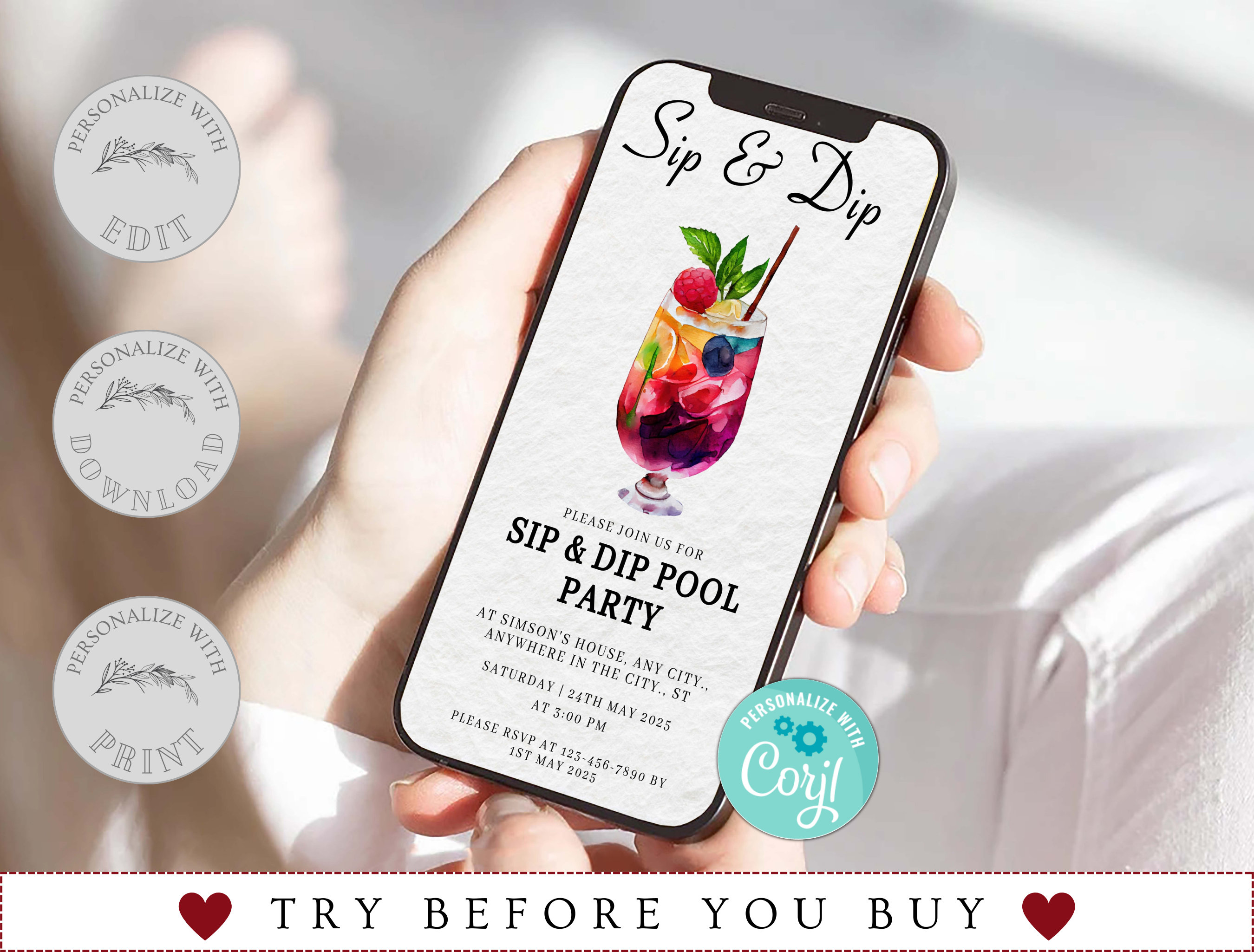 Pool Party Invitation, Pool Party, Summer Party Invitation, Sip and Dip Pool Party, Summer ...