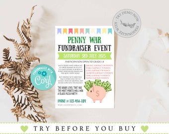Penny War Fundraiser Flyer, Printable School Fundraiser Event ...