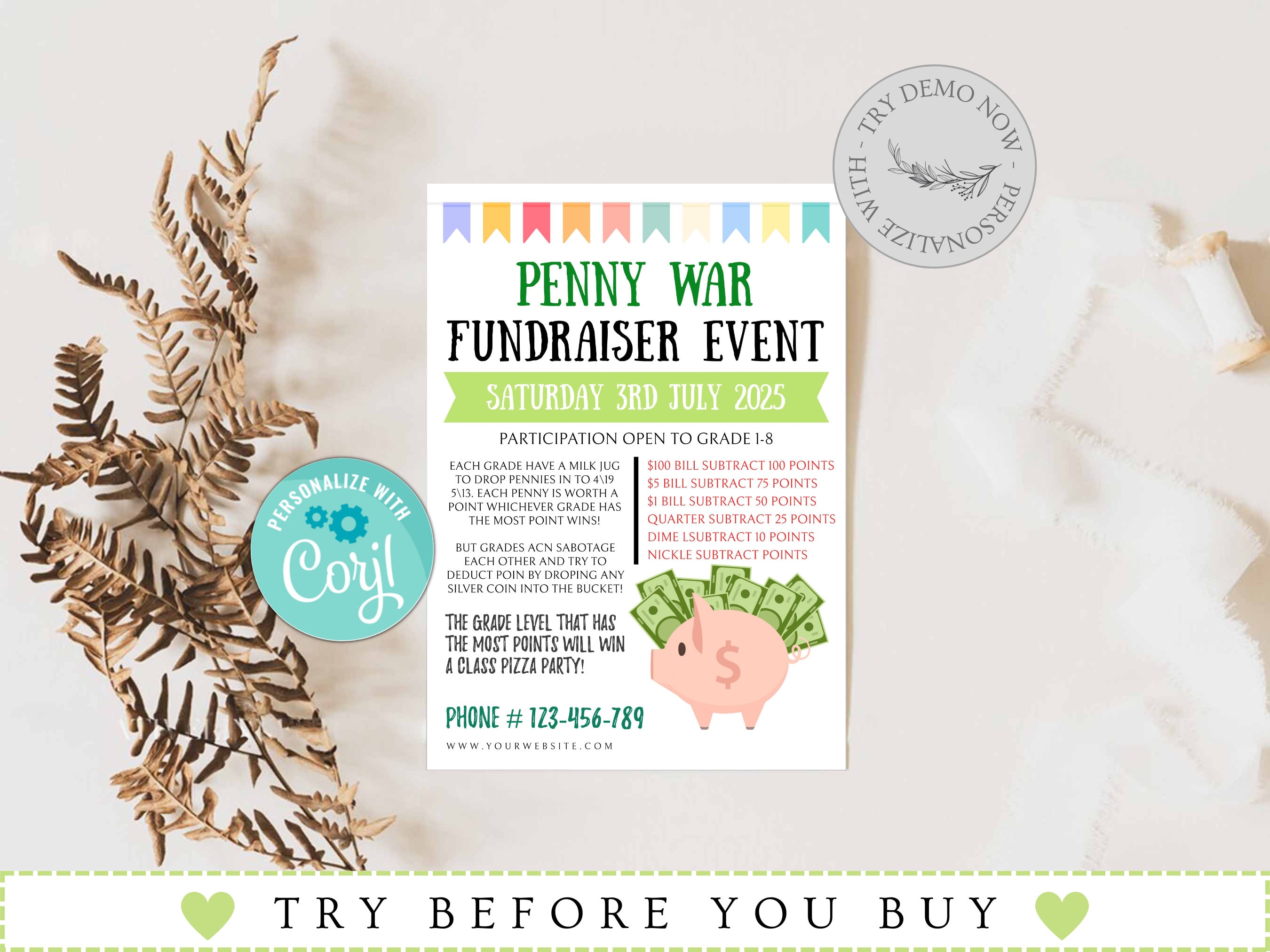 Penny War Fundraiser Flyer, Printable School Fundraiser Event ...