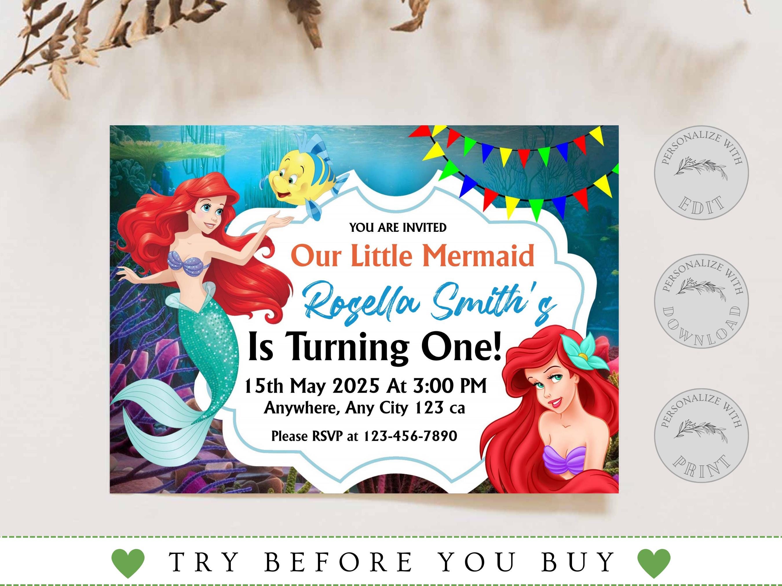 Little Mermaid Ariel Birthday Invitation, Little Mermaid Invite Party ...