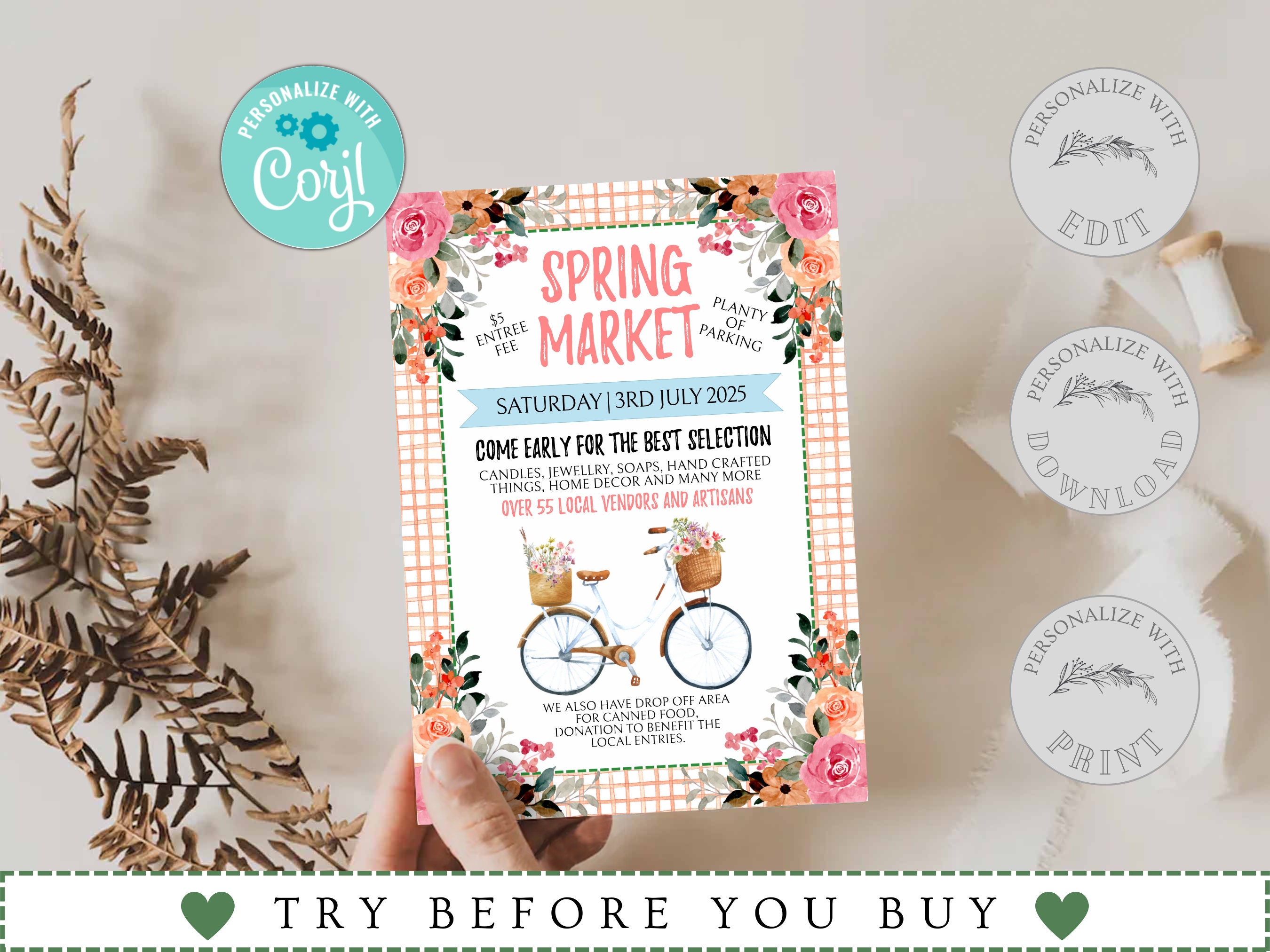 Editable Spring Market Flyer Template, Editable Spring Flyer, Diy ...