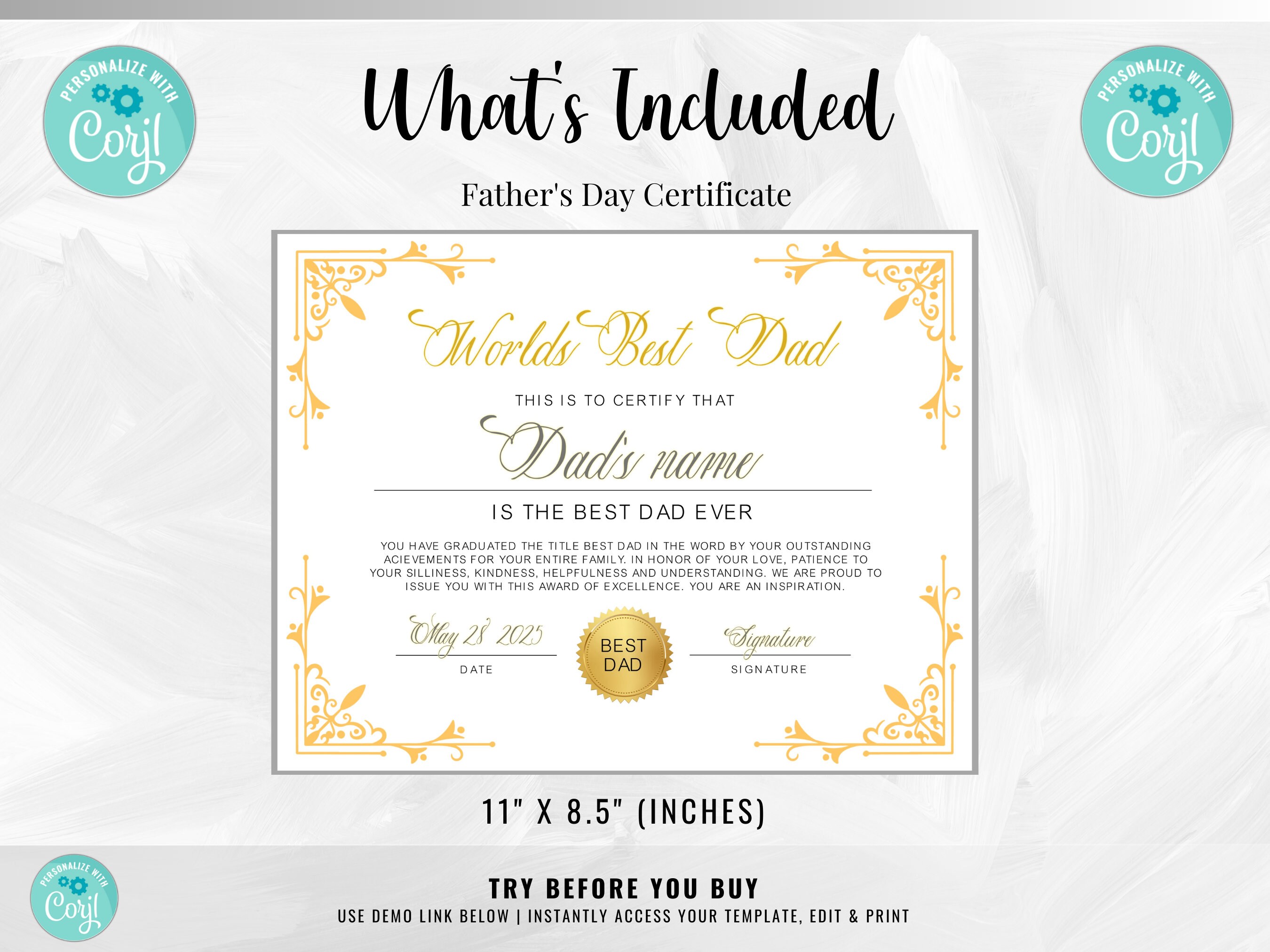 Personalized Gift for Dad, World's Best Dad Certificate Award, Father's ...