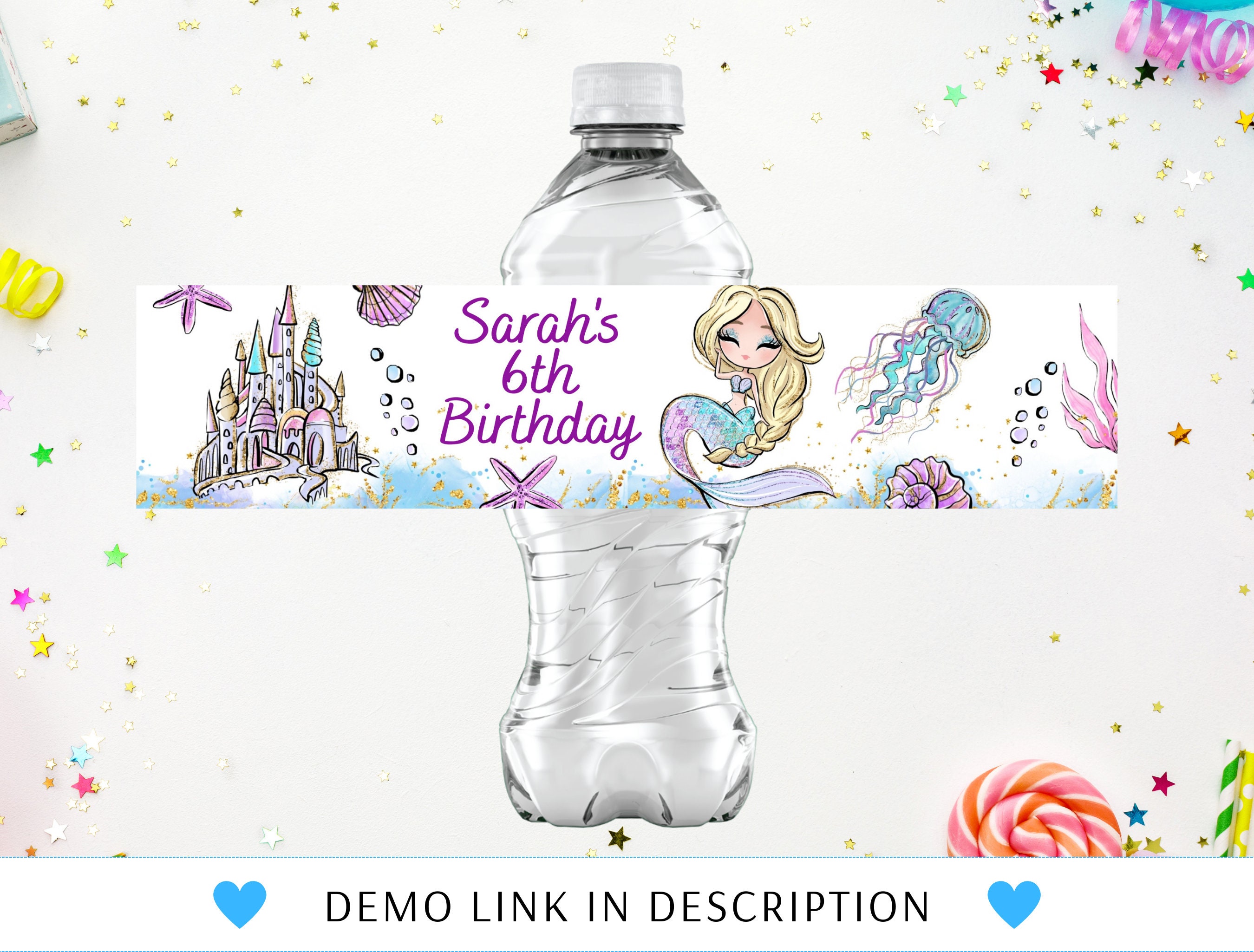 Editable Mermaid Birthday Water Bottle Label, Mermaids Bottle Label ...