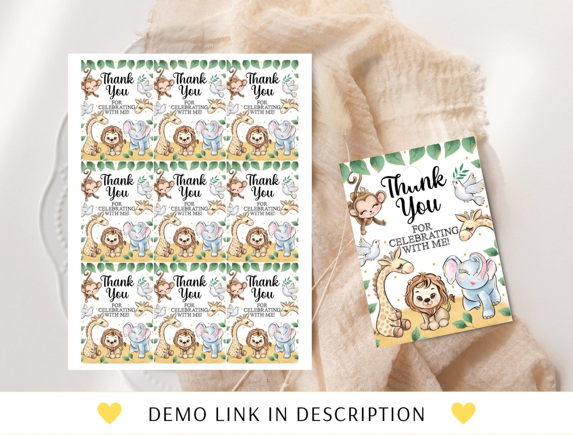 Editable Safari Favor Tags, Boy Wild One 1st Birthday Thank You Tags ...