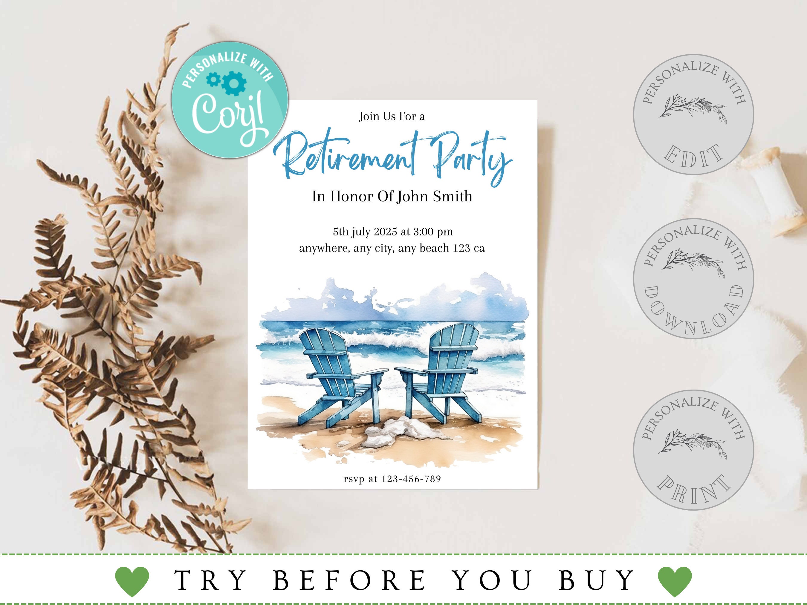 Retirement Beach Party Invitation Template, Beach Retirement Party ...