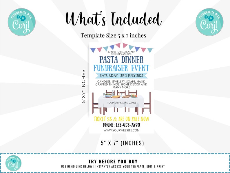 EDITABLE Pasta Dinner Fundraiser Flyer Template, EDITABLE Spaghetti ...