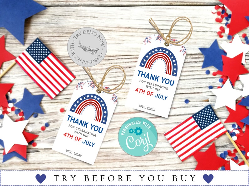Printable Fourth of July Favor Tags EDITABLE Thank You Tags - Etsy