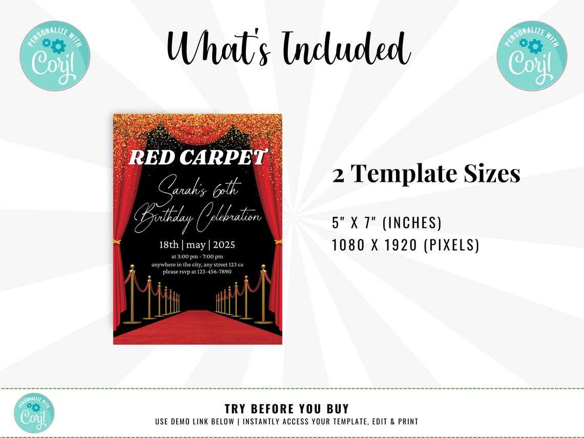 Red Carpet Birthday Invitation, Red Carpet Event Invitation, Red Carpet ...