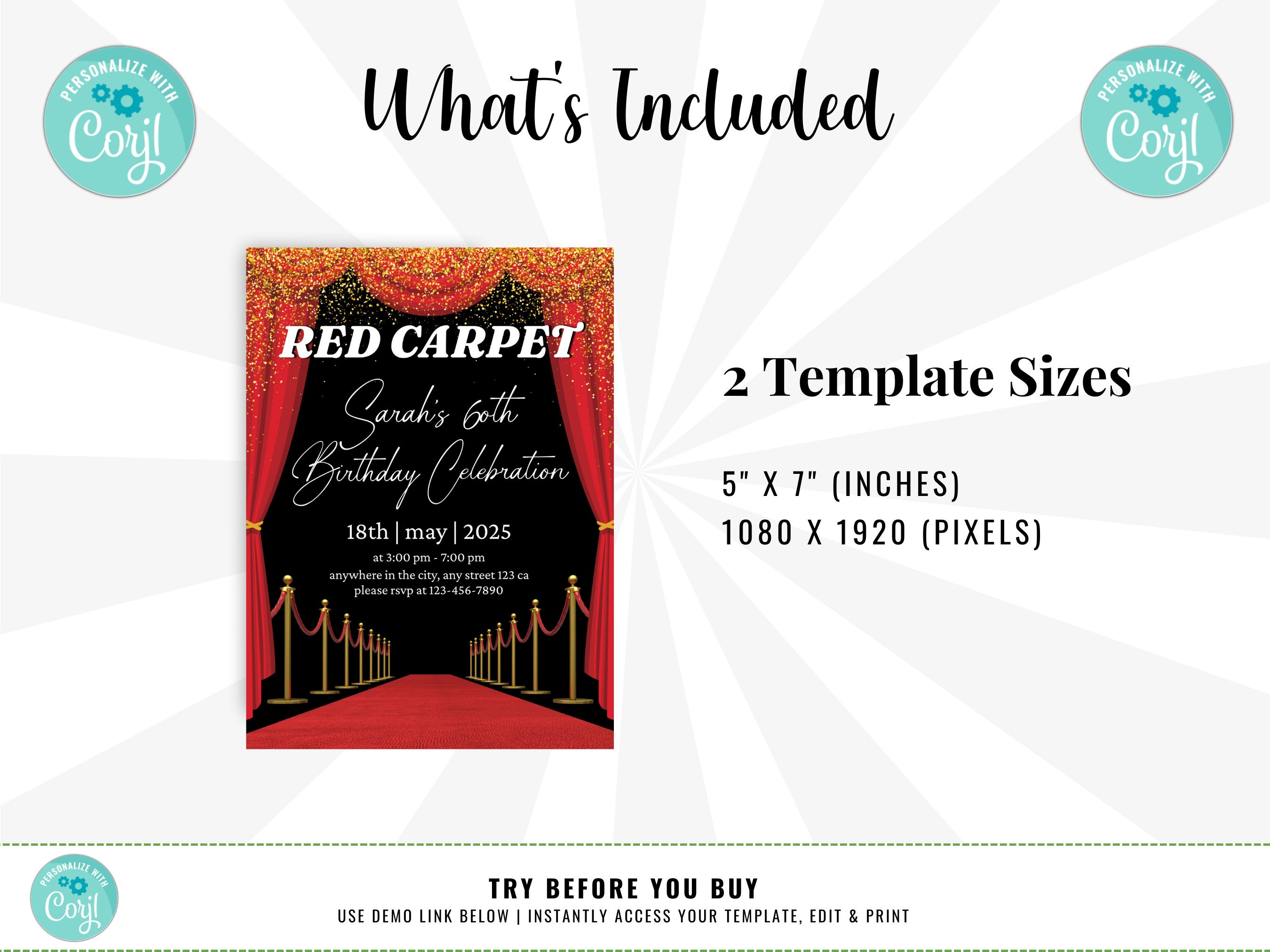Red Carpet Birthday Invitation, Red Carpet Event Invitation, Red Carpet ...