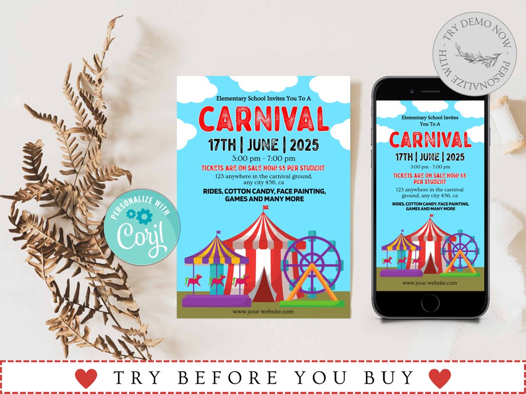 Editable Carnival Flyer Template, Circus Party Invitation, Carnival ...