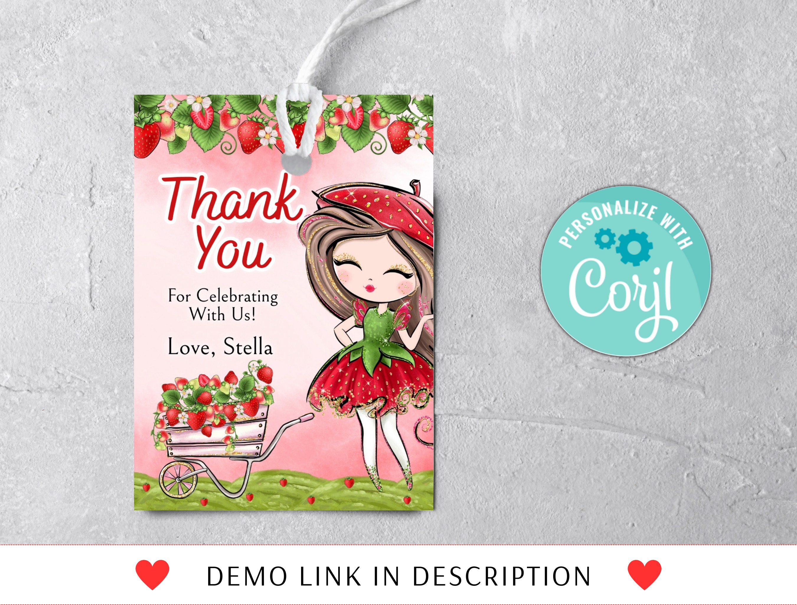 Strawberry Thank You Gift Tag Template, Berry First Birthday Favor Tags ...