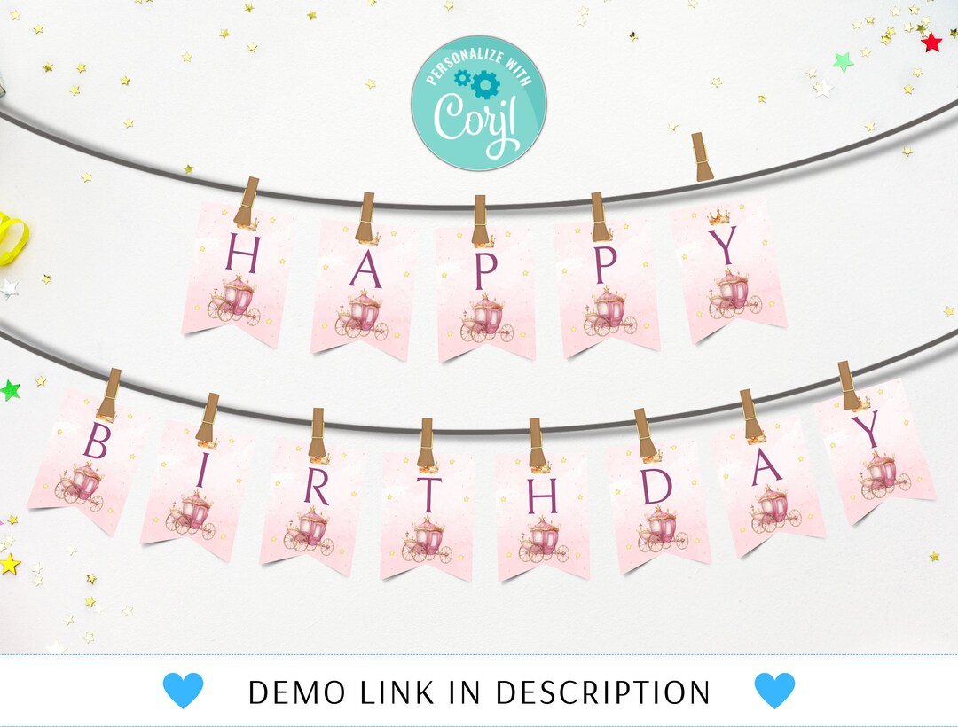 Princess Birthday Banner, Princess Happy Birthday Decorations, Princess ...