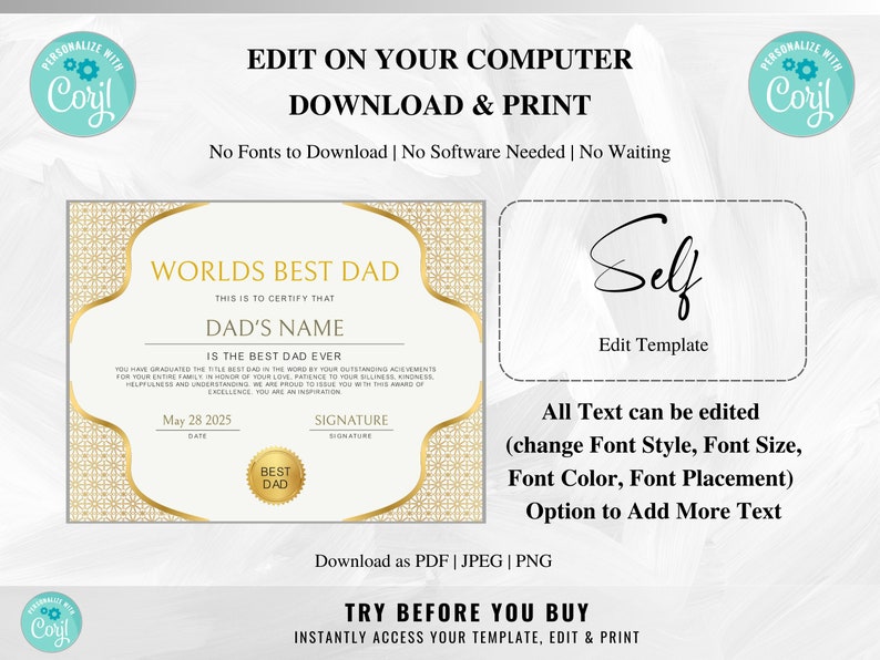 World's Best Dad Certificate Award Best Dad Ever - Etsy