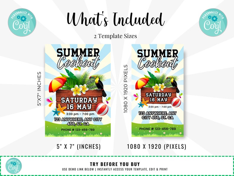Summer Cookout Flyer Template, Summer Cookout Flyer Invitation, Summer ...
