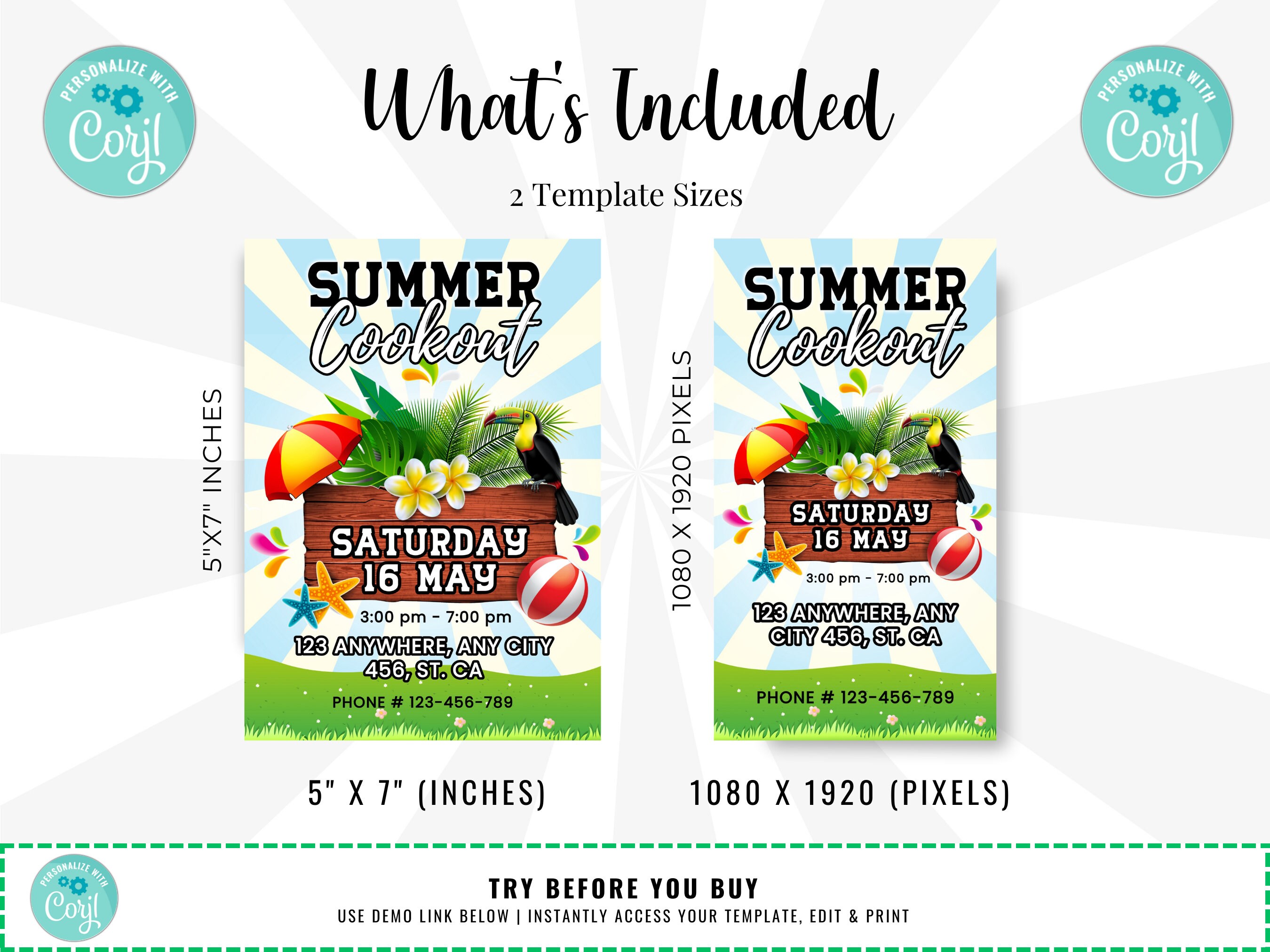 Summer Cookout Flyer Template, Summer Cookout Flyer Invitation, Summer ...
