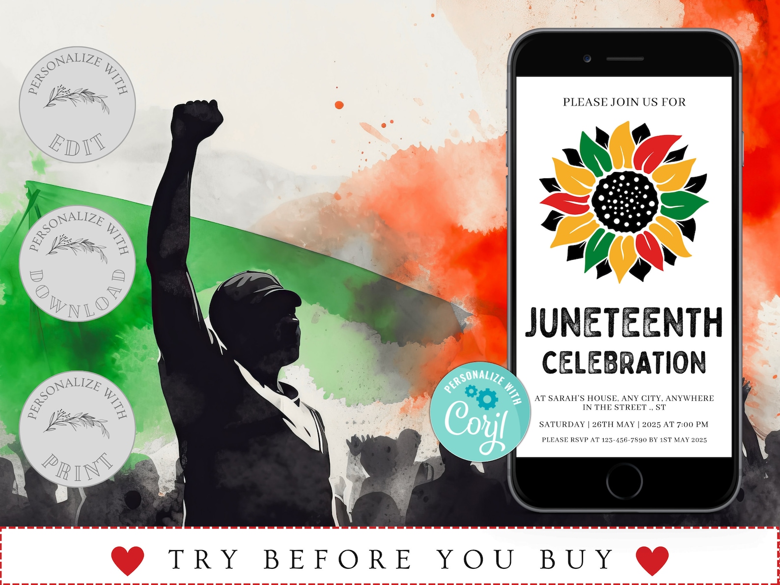 Juneteenth Celebration Digital Editable Template, Juneteenth Party ...