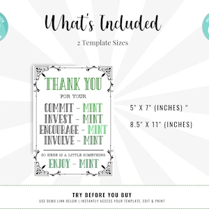 Thank You Mint Printable, Appreciation Mint Printable Tag, Editable ...