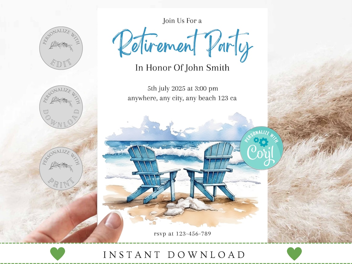 Retirement Beach Party Invitation Template, Beach Retirement Party ...