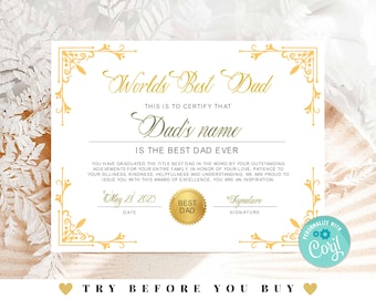 World's Best Father Certificate of Recognition (Instant Download) - Etsy