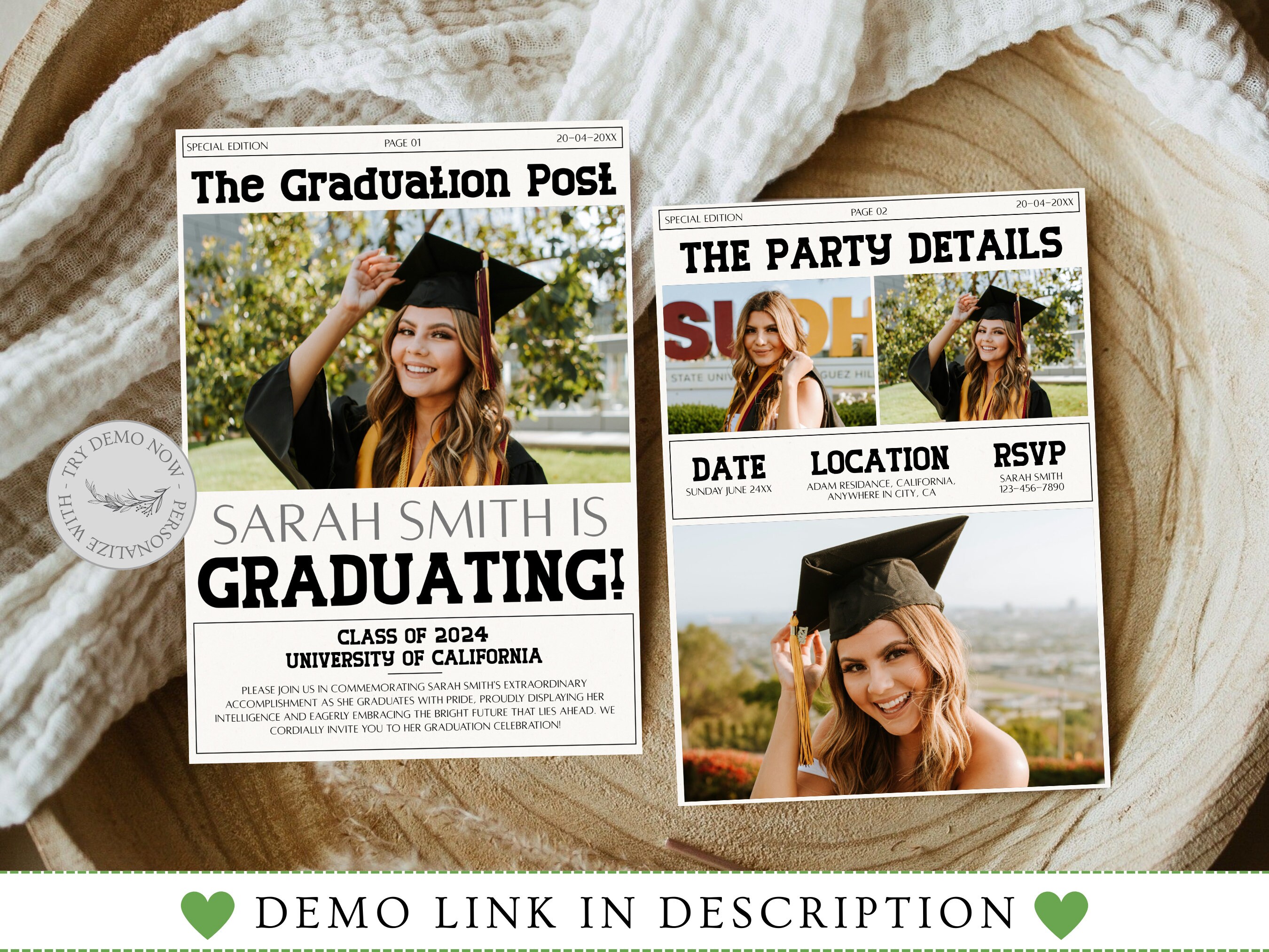Newspaper Graduation Invitation, Grad Invite 2024, Newspaper ...