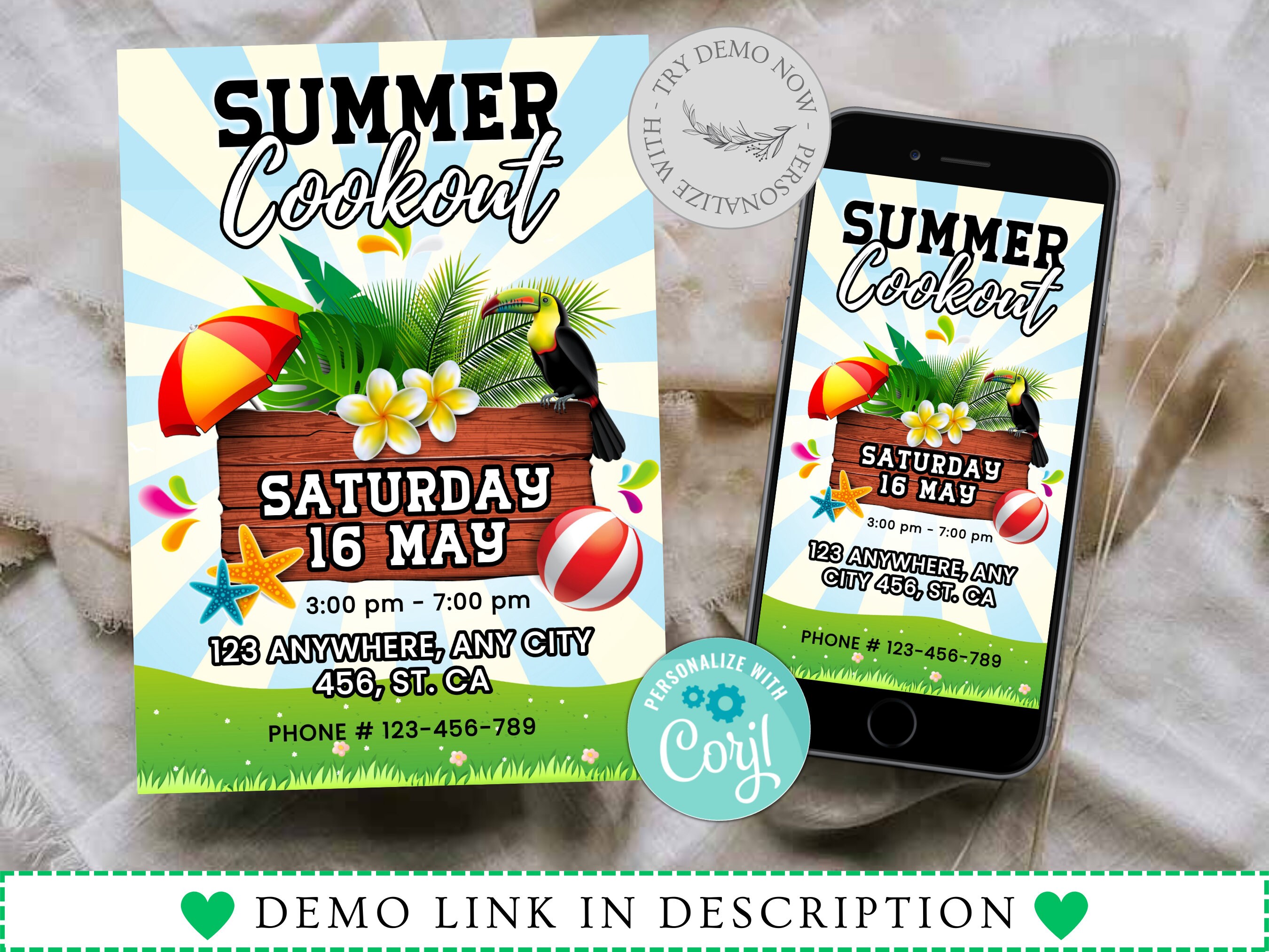 Summer Cookout Flyer Template, Summer Cookout Flyer Invitation, Summer ...