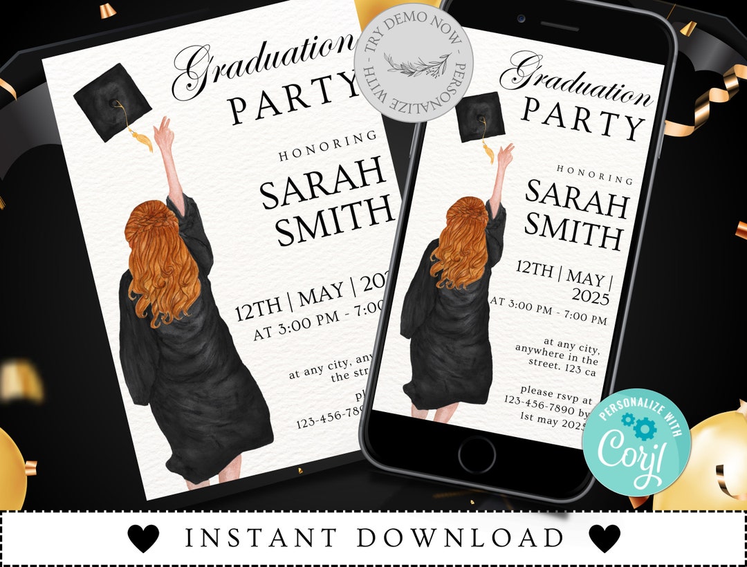 Editable Graduation Invitation Template, Modern Graduation Announcement ...