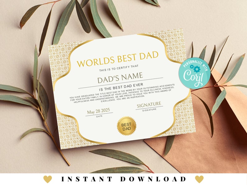 World's Best Dad Certificate Award Best Dad Ever - Etsy