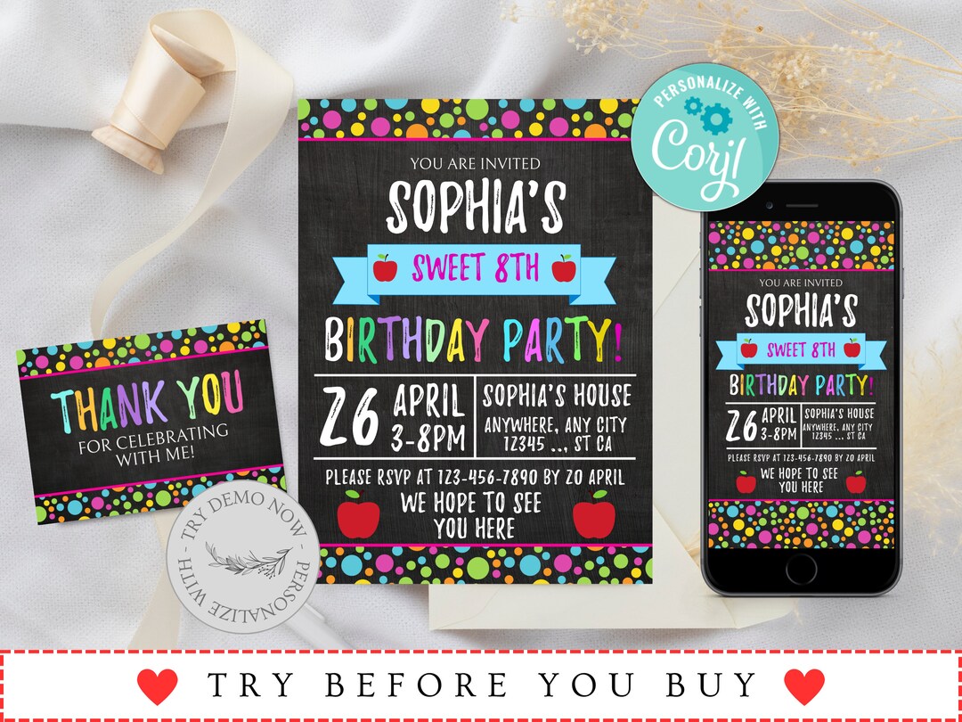 Editable Confetti Birthday Invitation Template, Printable Birthday ...