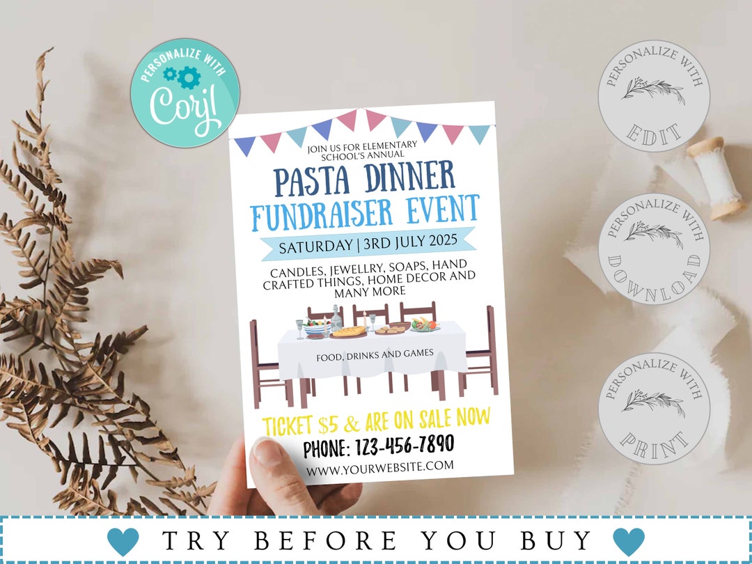 EDITABLE Pasta Dinner Fundraiser Flyer Template, EDITABLE Spaghetti ...