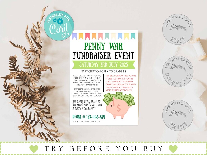 Penny War Fundraiser Flyer, Printable School Fundraiser Event ...