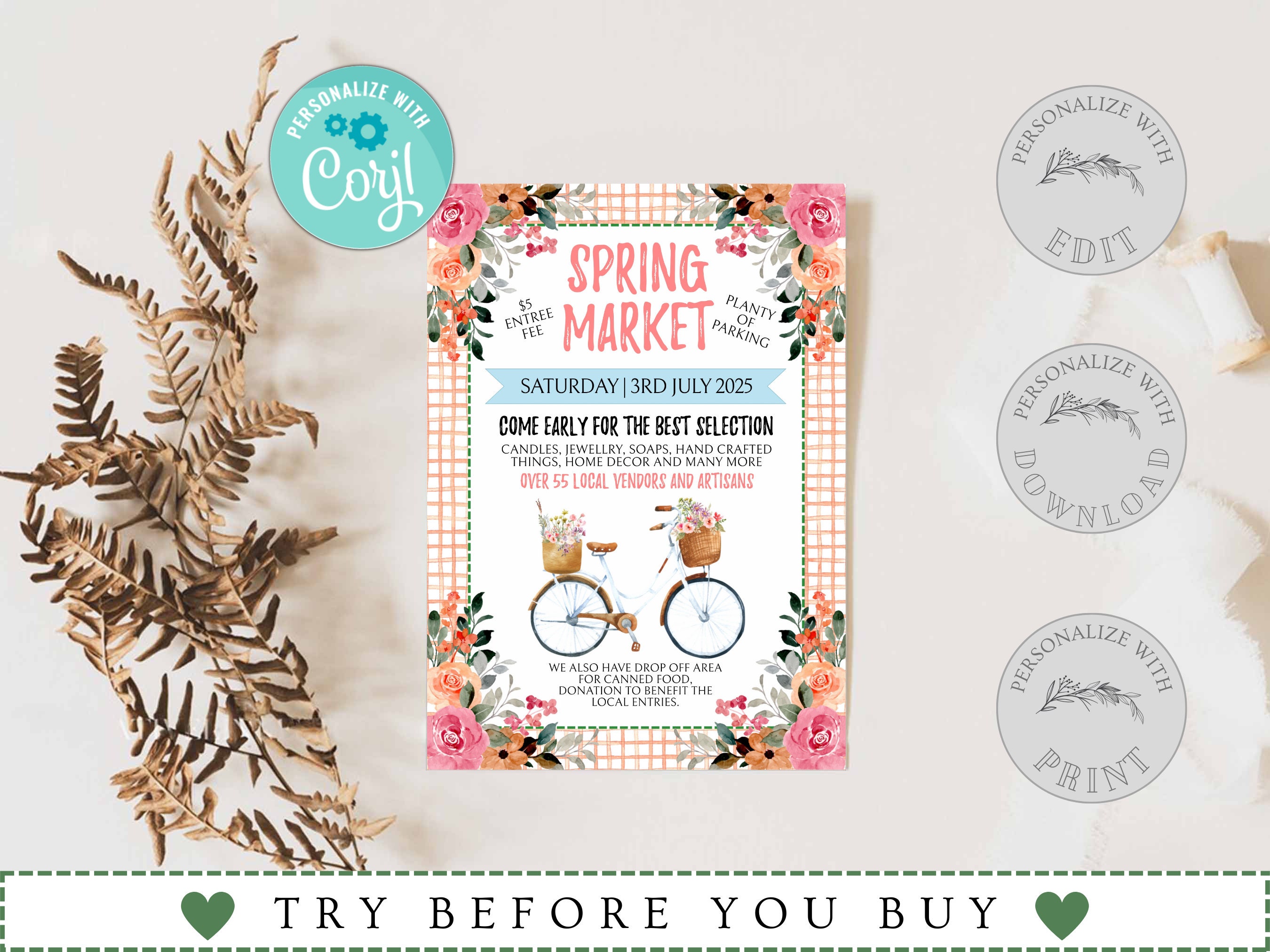 Editable Spring Market Flyer Template, Editable Spring Flyer, Diy ...