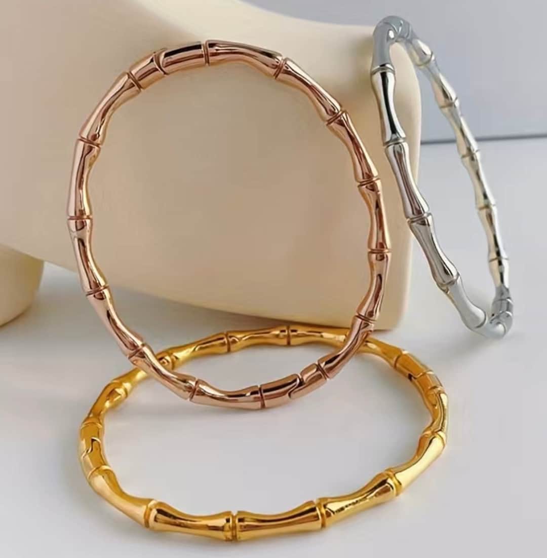 Stainless Bamboo Look Bangle Bracelet - Etsy