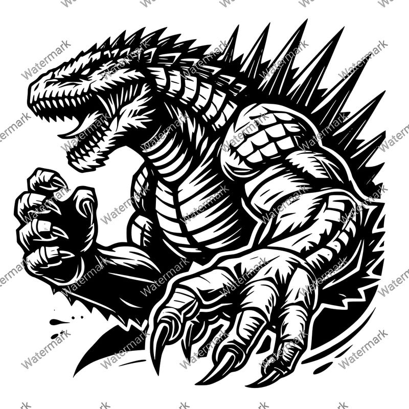 Godzilla Black and White Svg - Etsy